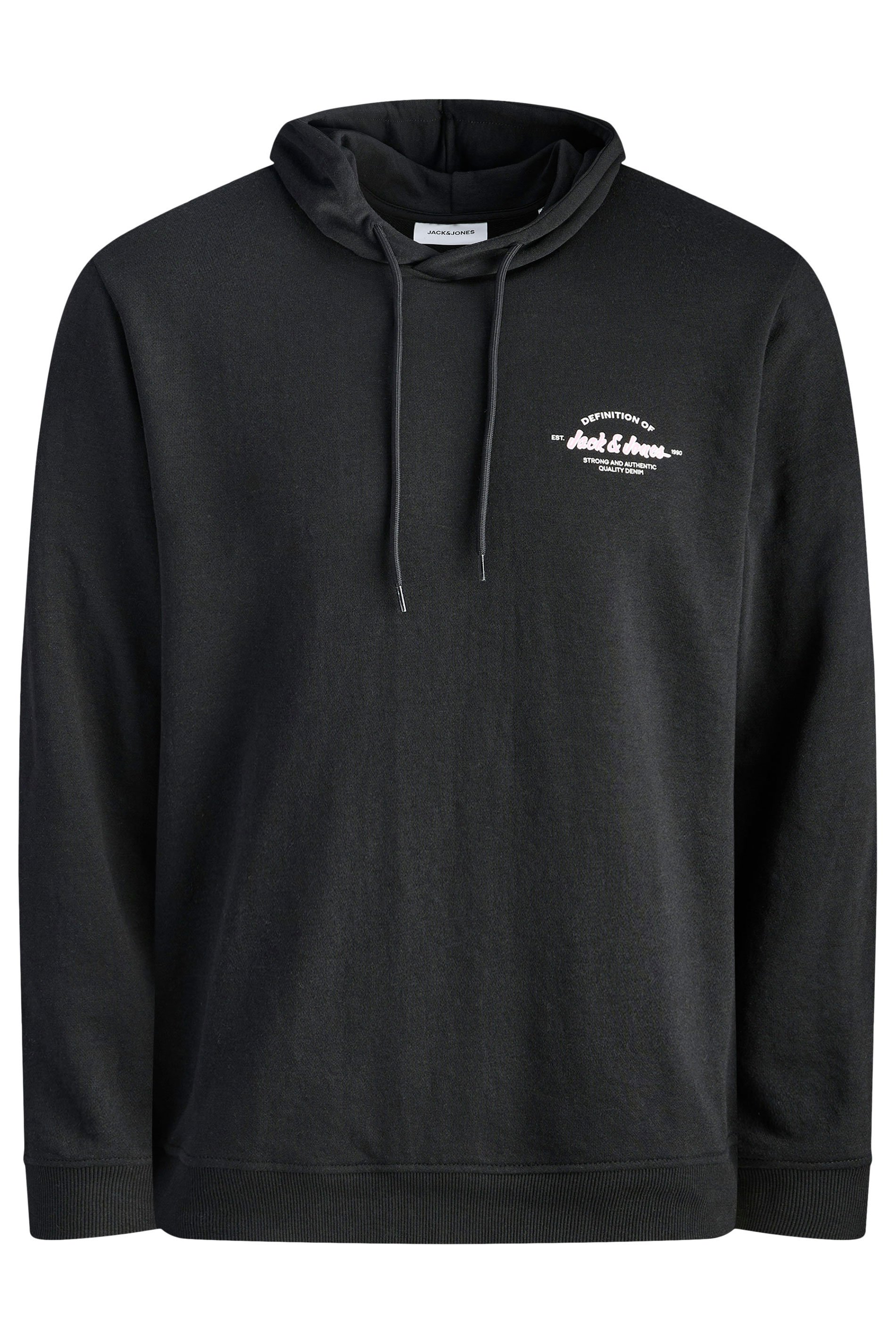 JACK & JONES Big & Tall Black Printed Hoodie | BadRhino