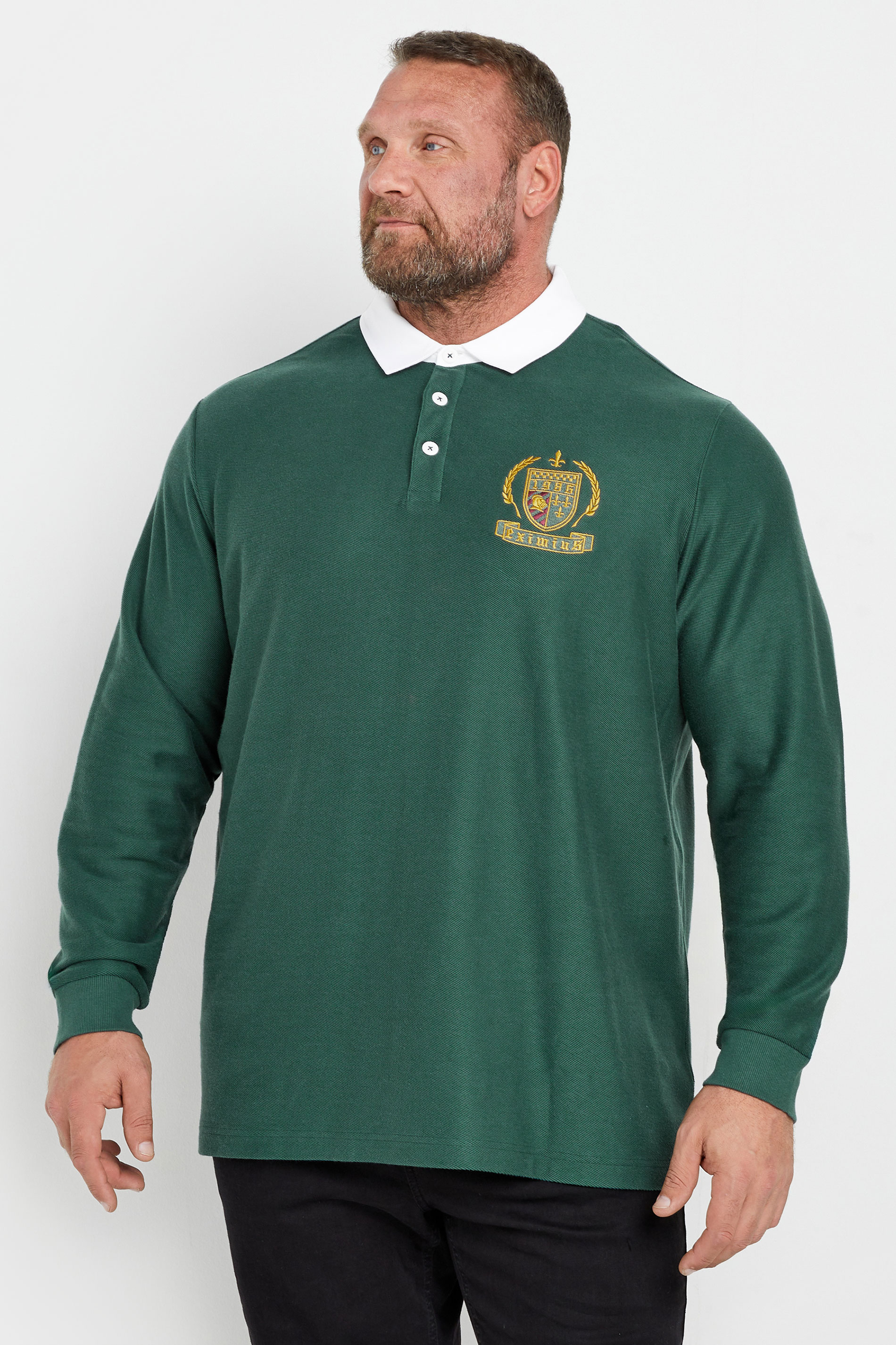 BadRhino Big & Tall Green Long Sleeve Embroidered Rugby Polo Shirt ...