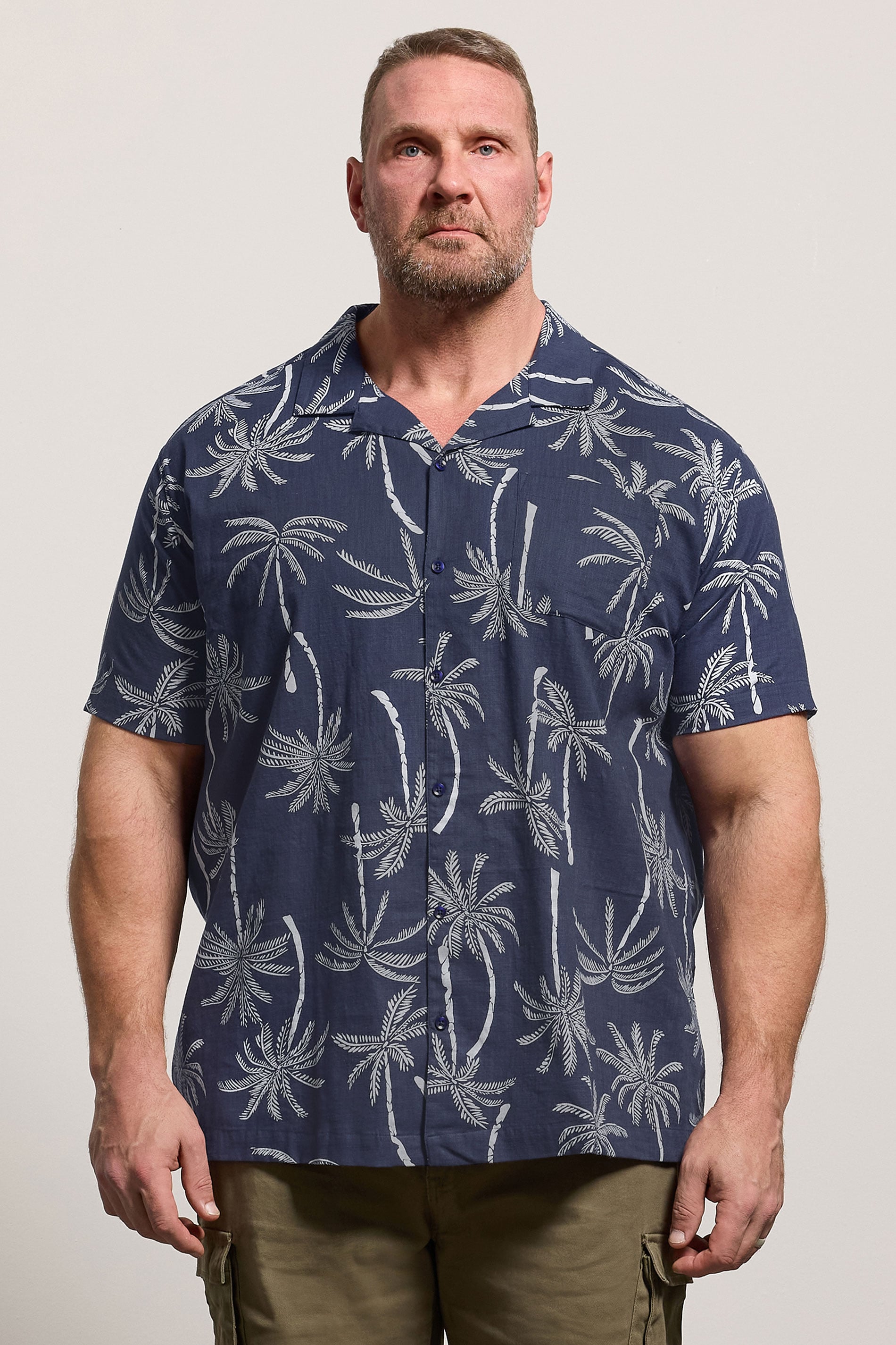 BadRhino Big & Tall Navy Blue Palm Tree Print Short Sleeve Shirt | BadRhino