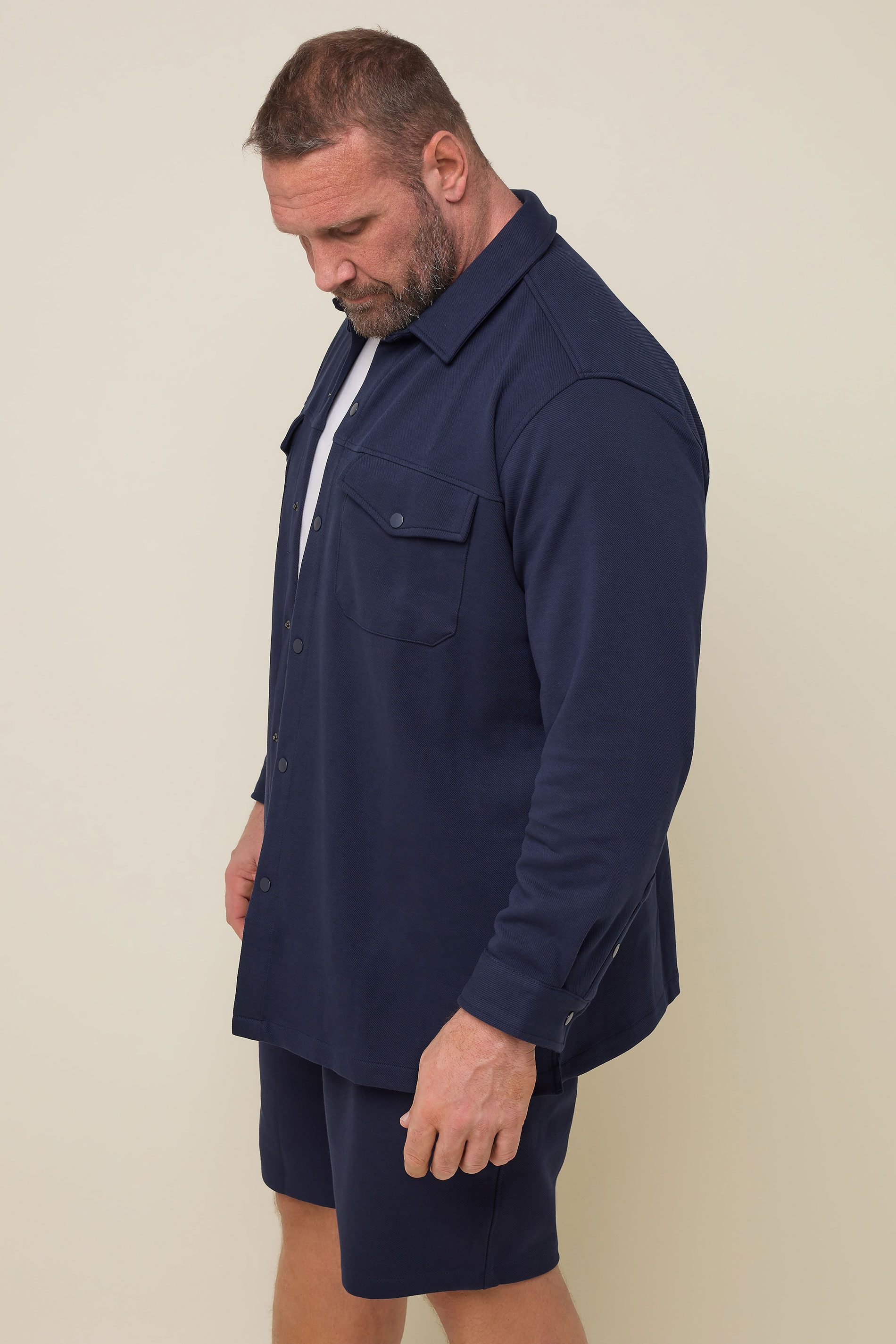 BadRhino Big & Tall Navy Blue Textured Jersey Shacket | BadRhino