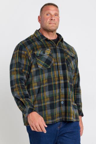 BadRhino Big & Tall Blue & Yellow Checked Fleece Button Down Shacket ...