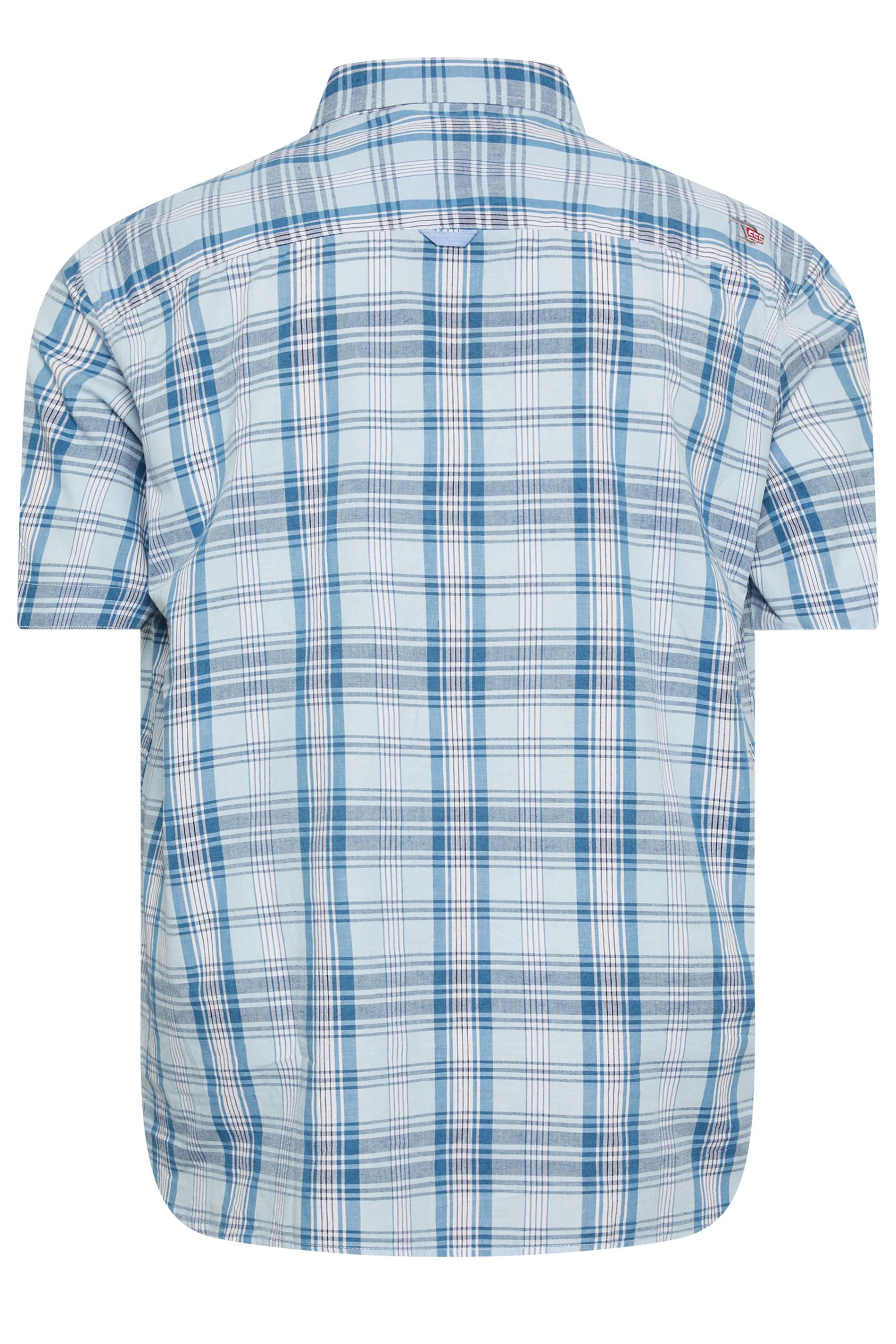 D555 Big & Tall Light Blue Check Print Short Sleeve Shirt | BadRhino