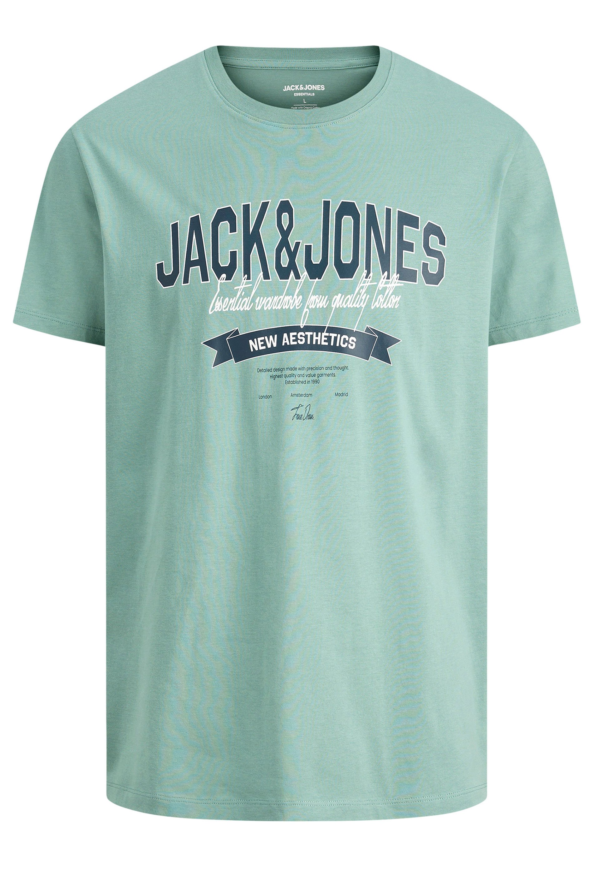JACK & JONES Big & Tall Mineral Blue Graphic T-Shirt | BadRhino