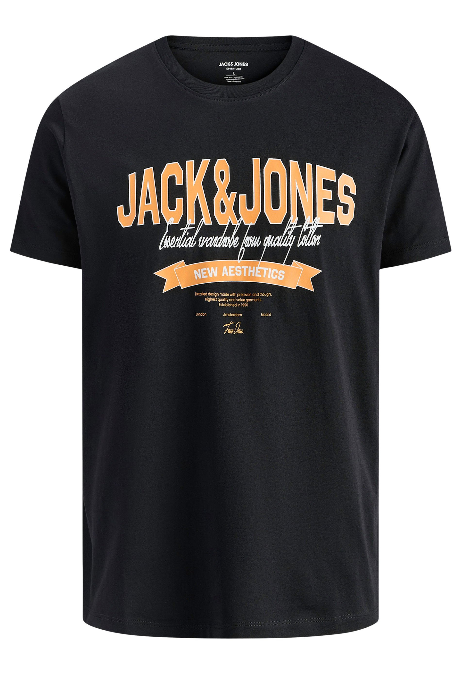 JACK & JONES Big & Tall Black Graphic T-Shirt | BadRhino